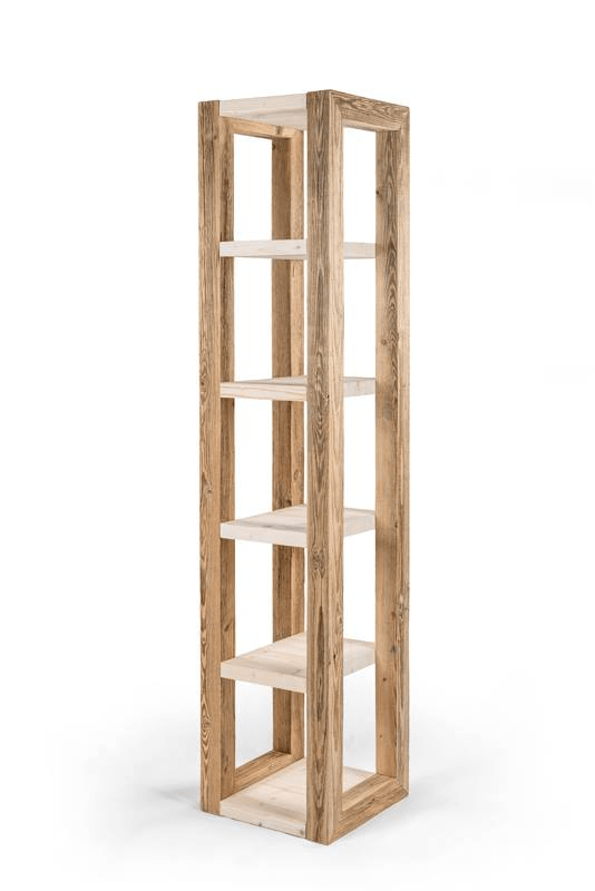 Taaskasutatud puidust riiul viie riiuliboksiga - PATMAR